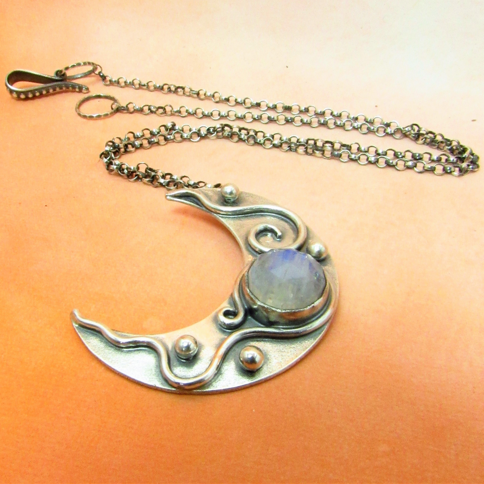 Moonstone Crescent Moon Pendant Necklace In Argentium Sterling Silver ... Moonstone Crescent Moon Pendant Necklace In Argentium Sterling Silver ...